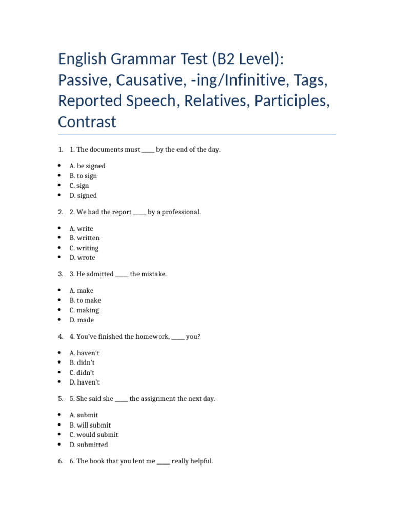 B2 Level English Grammar Test | PDF