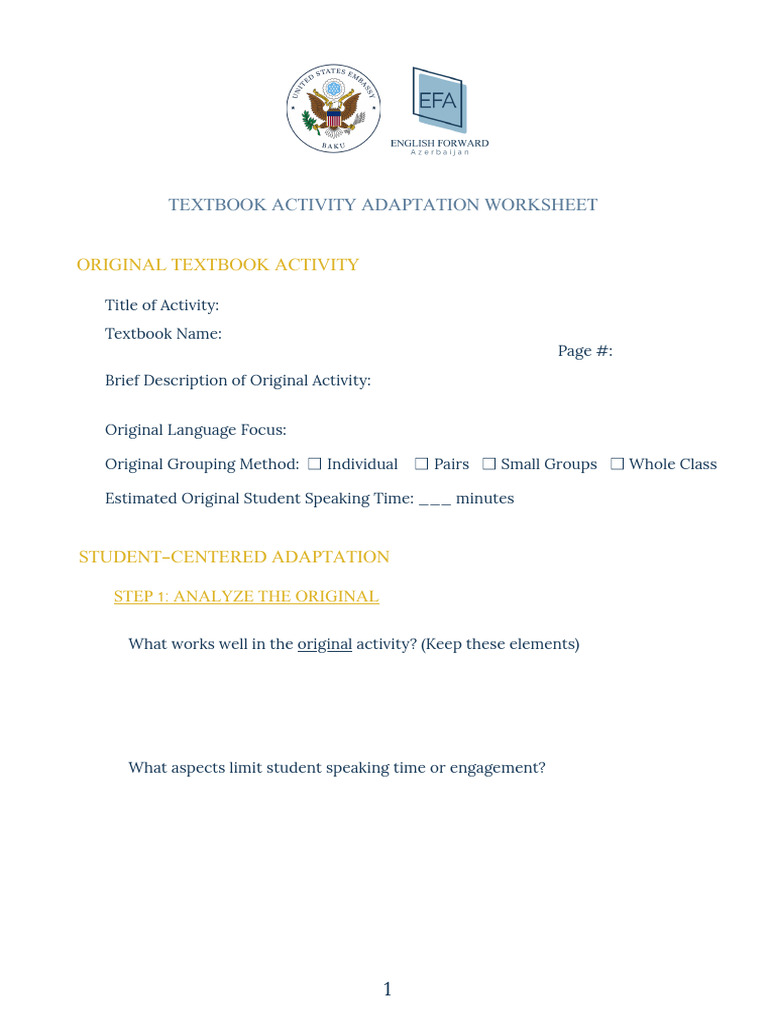 Textbook Activity Adaptation Guide | PDF