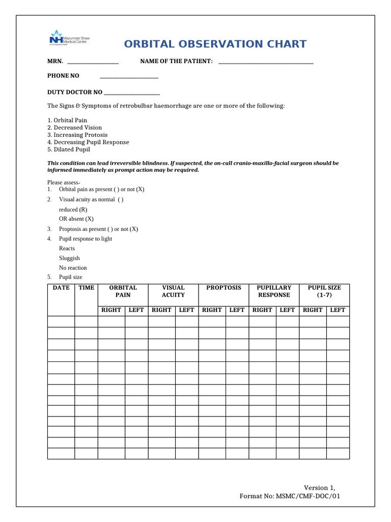 Orbital Observation Chart | PDF