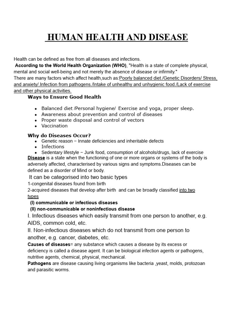 Xii-Human Disease Chart | PDF | Infection | Diseases And Disorders