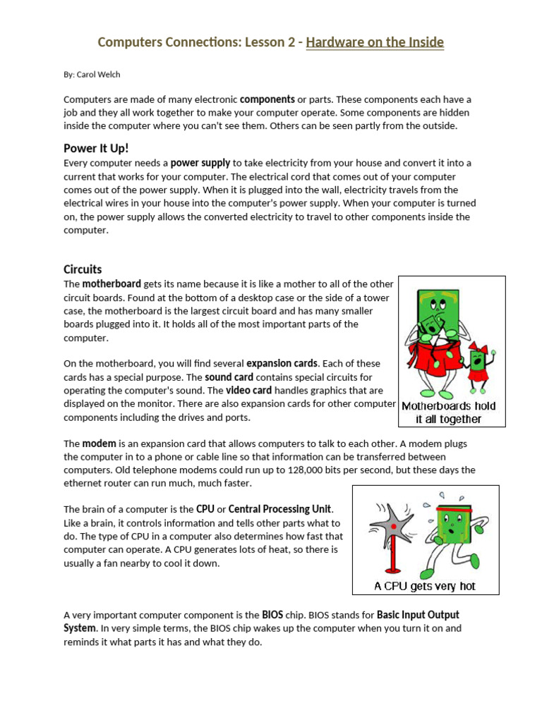 Lesson 2 Hardware On The Inside | PDF | Random Access Memory | Computer ...