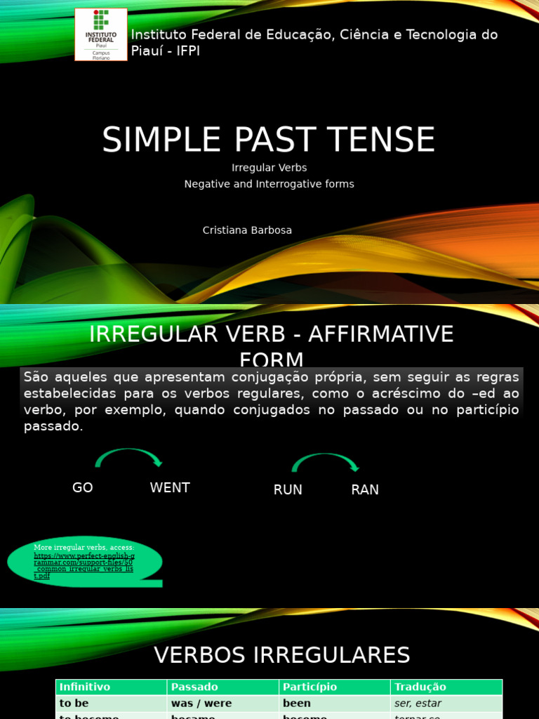 Simple past tense Irregular verbs integral form | PDF | Linguistics ...