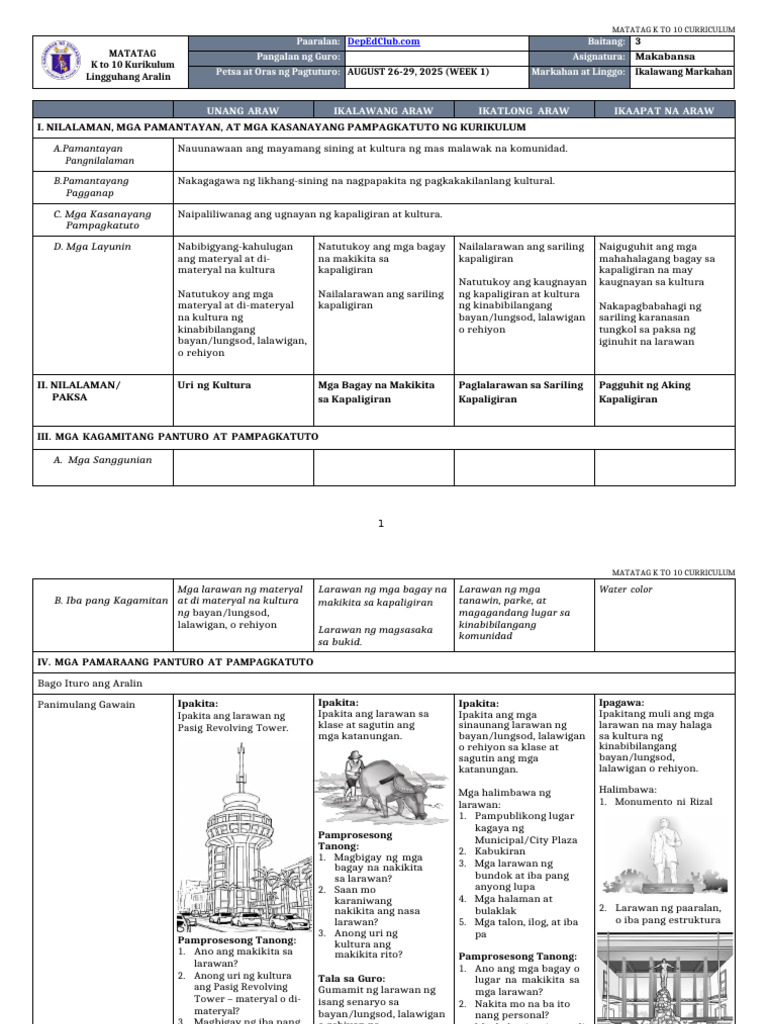 DLL MATATAG_MAKABANSA 3_Q2_W1 | PDF