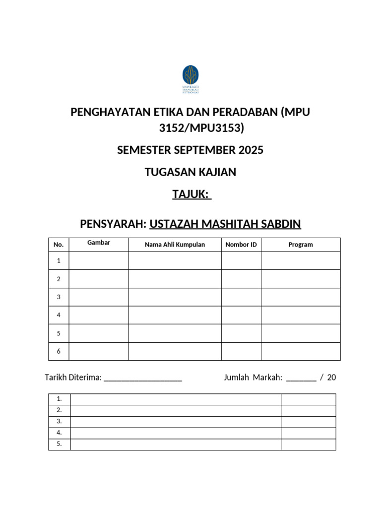 Muka Hadapan Tugasan PEP SEPT 2025 | PDF