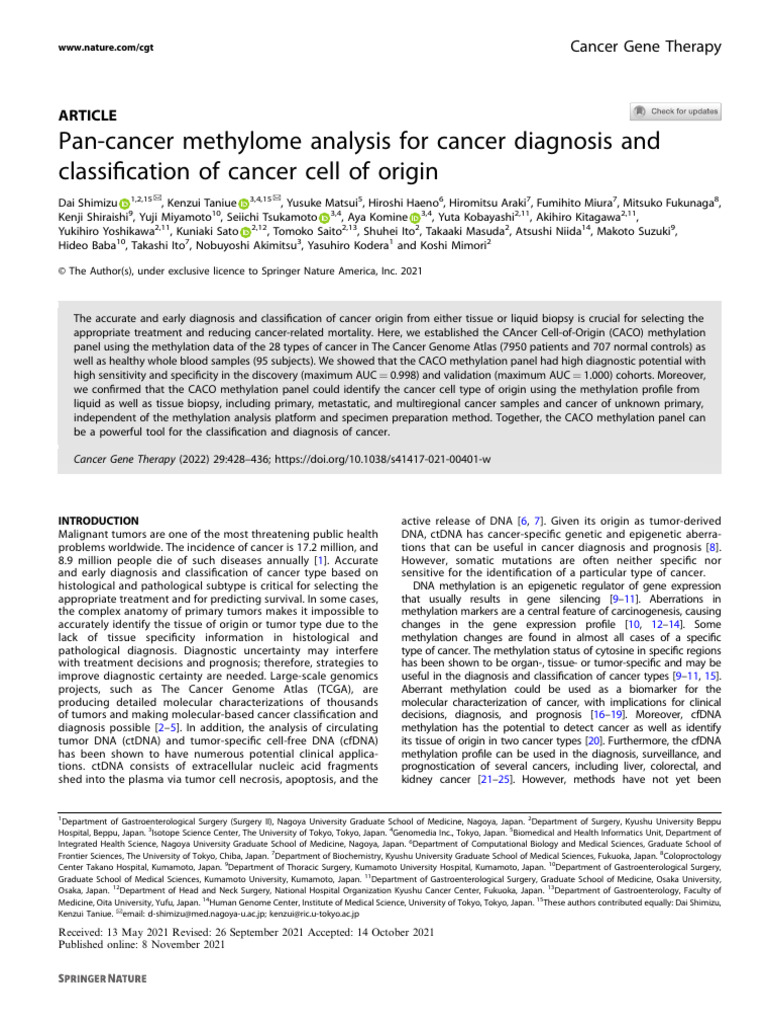 CACO - Pan-Cancer Methylome Analysis For Cancer Diagnosis and TOO | PDF ...