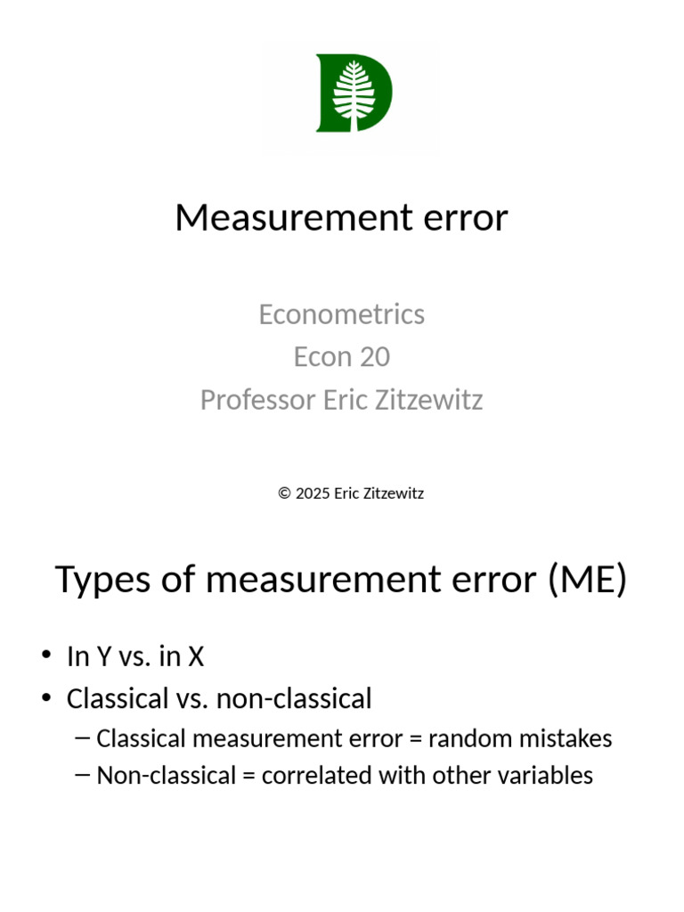 Understanding Measurement Error in Econometrics | PDF | Linear ...