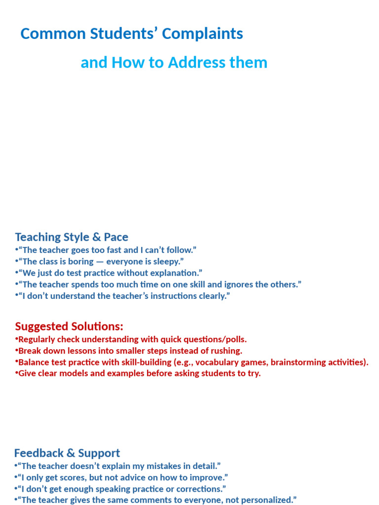 Addressing Common Student Complaints | PDF | Teachers | Cognitive Science
