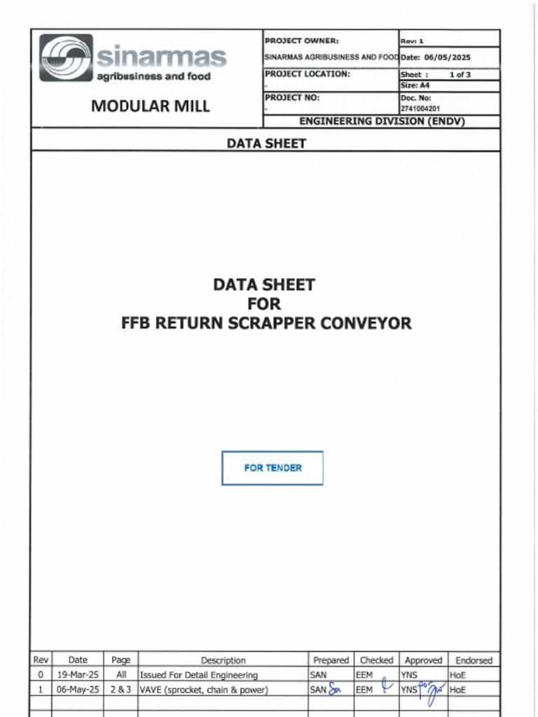 B32. Data Sheet For FFB Return Scrapper Conveyor - R1 | PDF