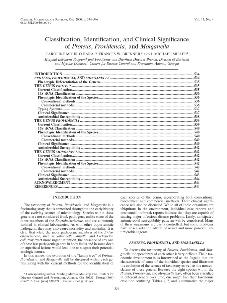 Classification, Identification, and Clinical Significance of Proteus ...
