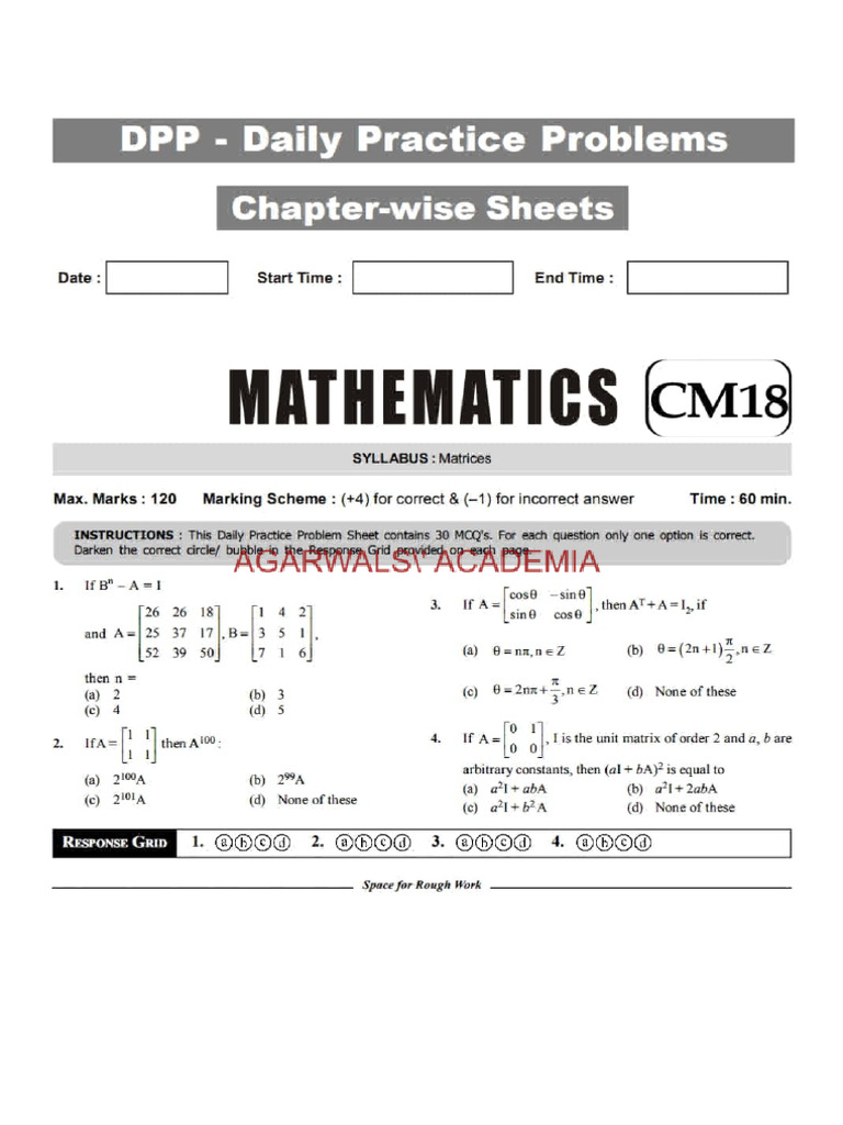 Daily Practice Problems: Matrices | PDF | Matrix (Mathematics) | Algebra