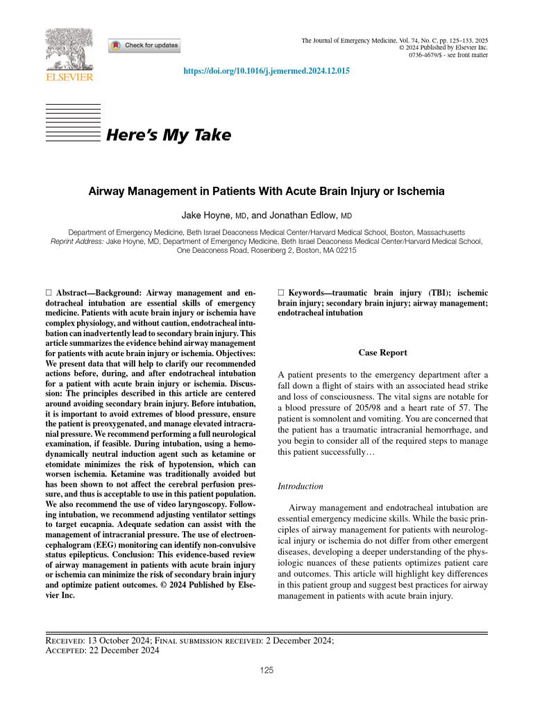 Airway-Management-In-Tbi-Or-Ischemia 2 | PDF | Traumatic Brain Injury ...