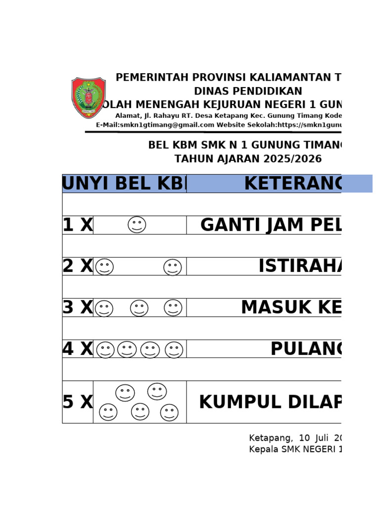 Jadwal KBM SMK N 1 Gunung Timang 2025/2026 | PDF