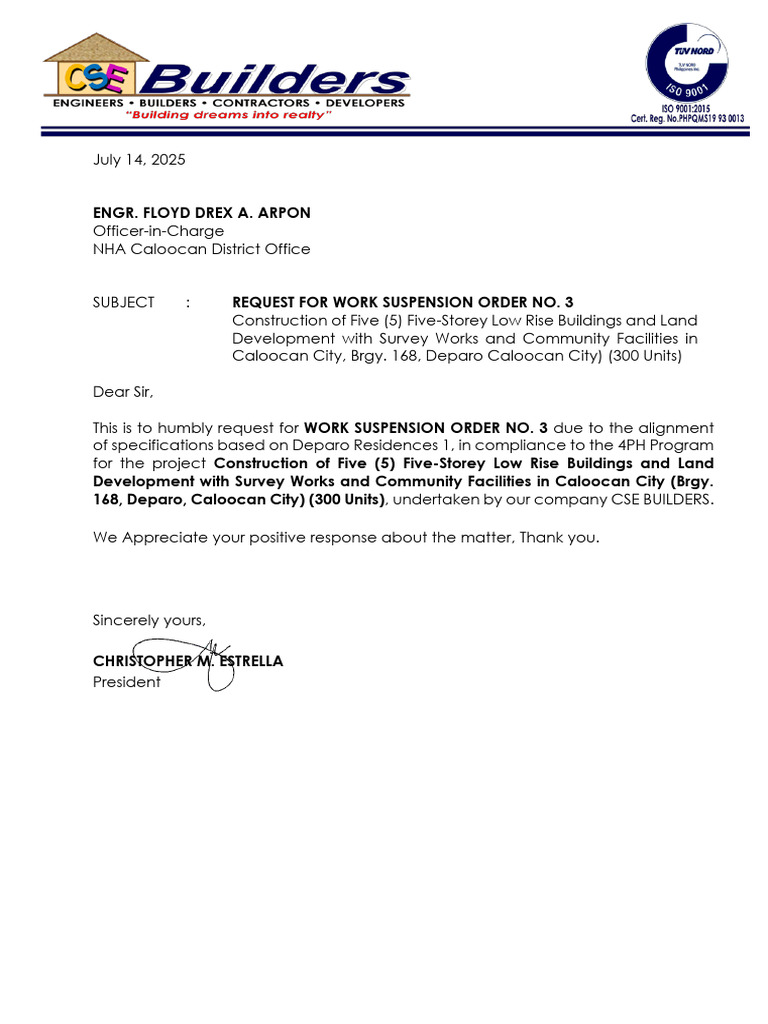 Doors and Windows Request Letter | PDF