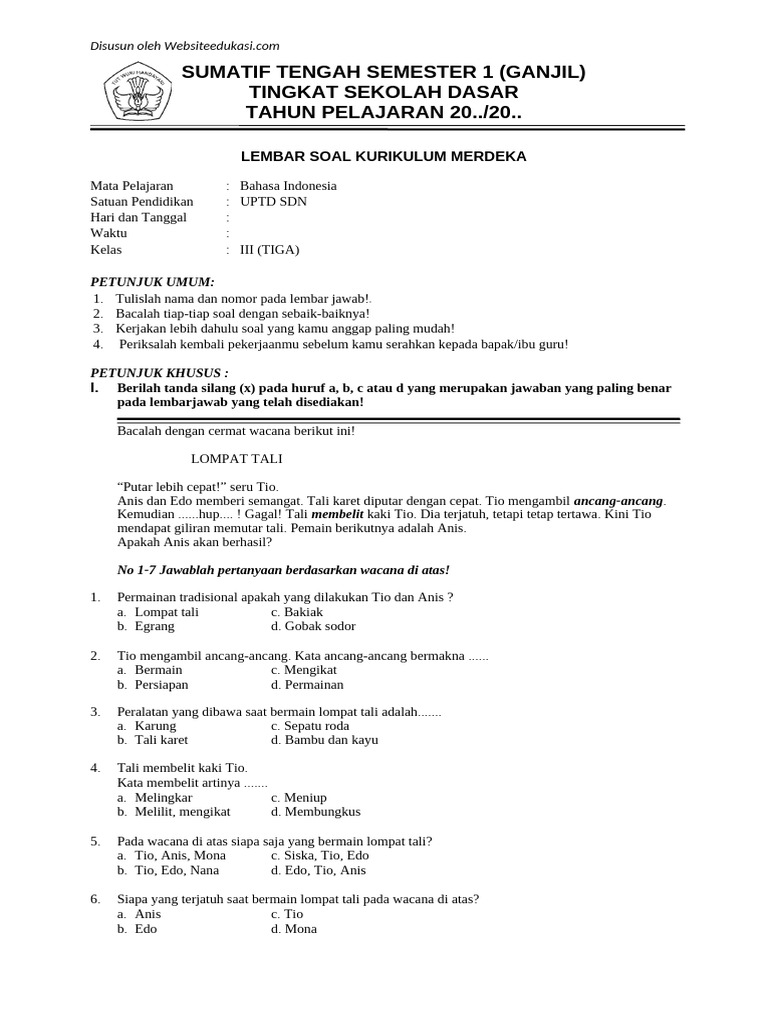 STS 1 Kelas III - Bhs Indonesia | PDF