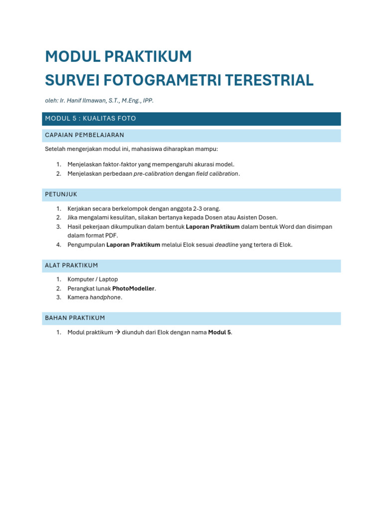 Praktikum Kalibrasi Foto Fotogrametri | PDF
