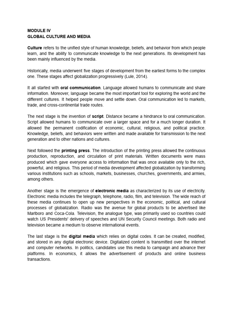 Evolution of Media and Global Culture | PDF | Communication | Information