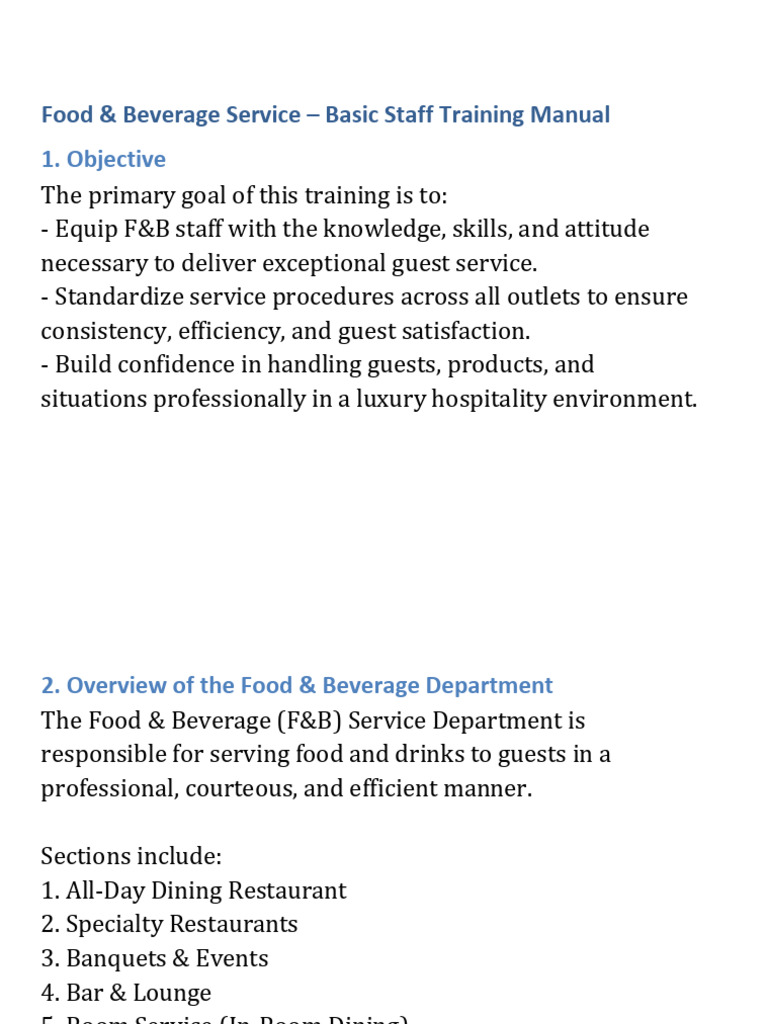 F&B Staff Training Manual | PDF | Waiting Staff | Restaurants