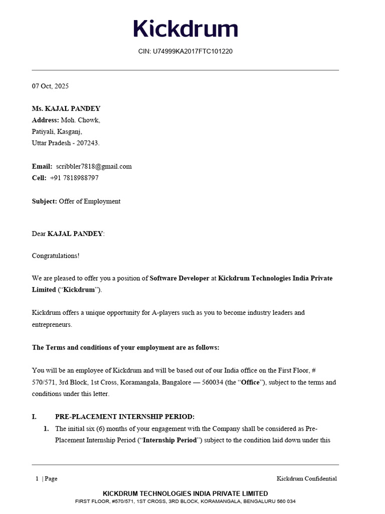 Employment Offer for Software Developer | PDF | Non Disclosure ...