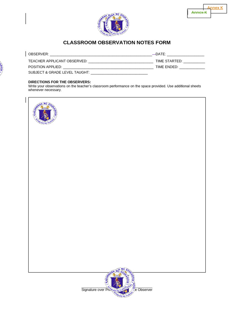 Annex K - COT Observation Notes Form | PDF
