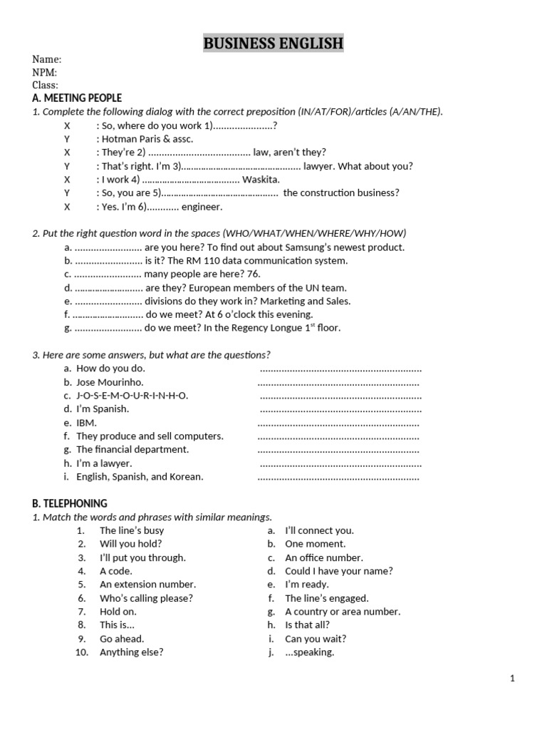 5 Quiz Business English 101 | PDF