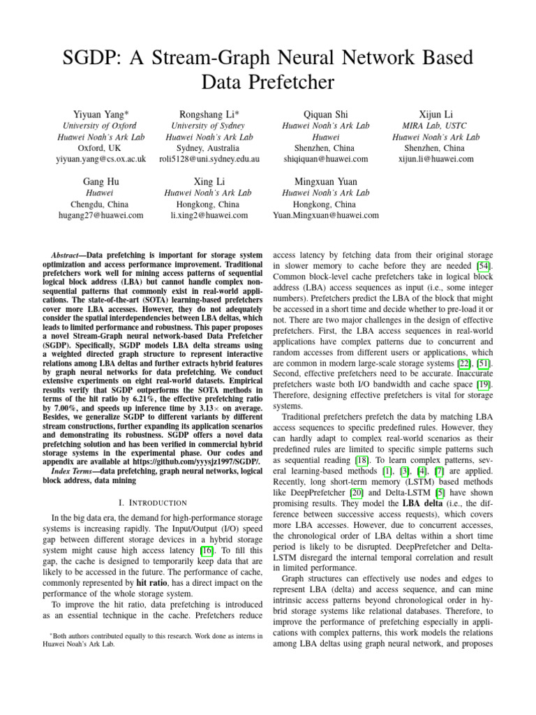SGDP: Stream-Graph Neural Network Prefetcher | PDF | Cache (Computing ...