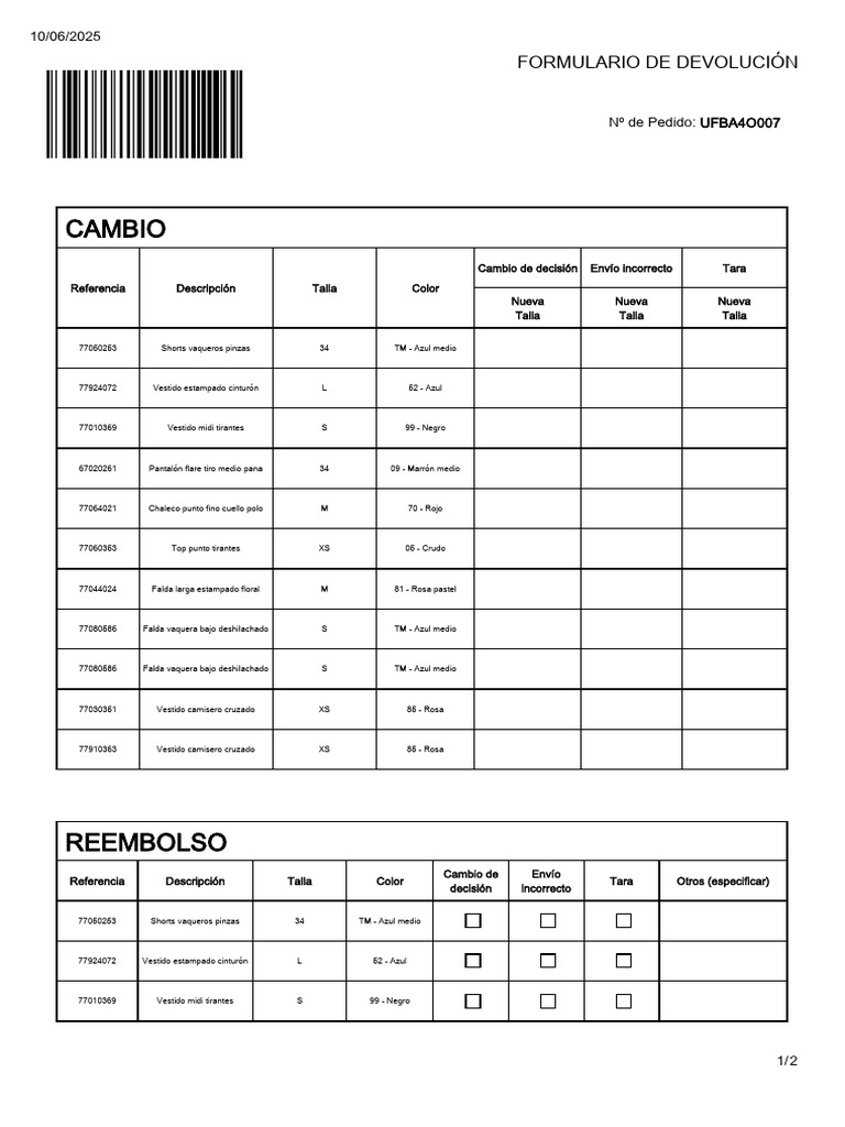 UFBA4O Return Form | PDF | Ropa | Moda