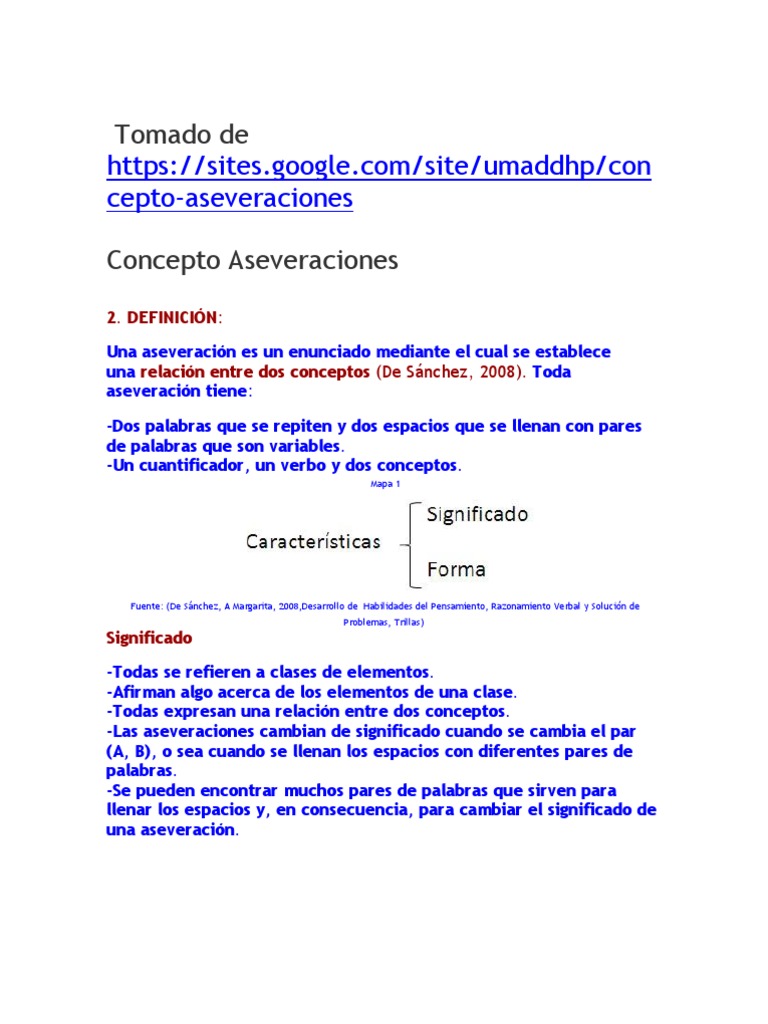 Definición de Aseveración | PDF | Concepto | Verdad