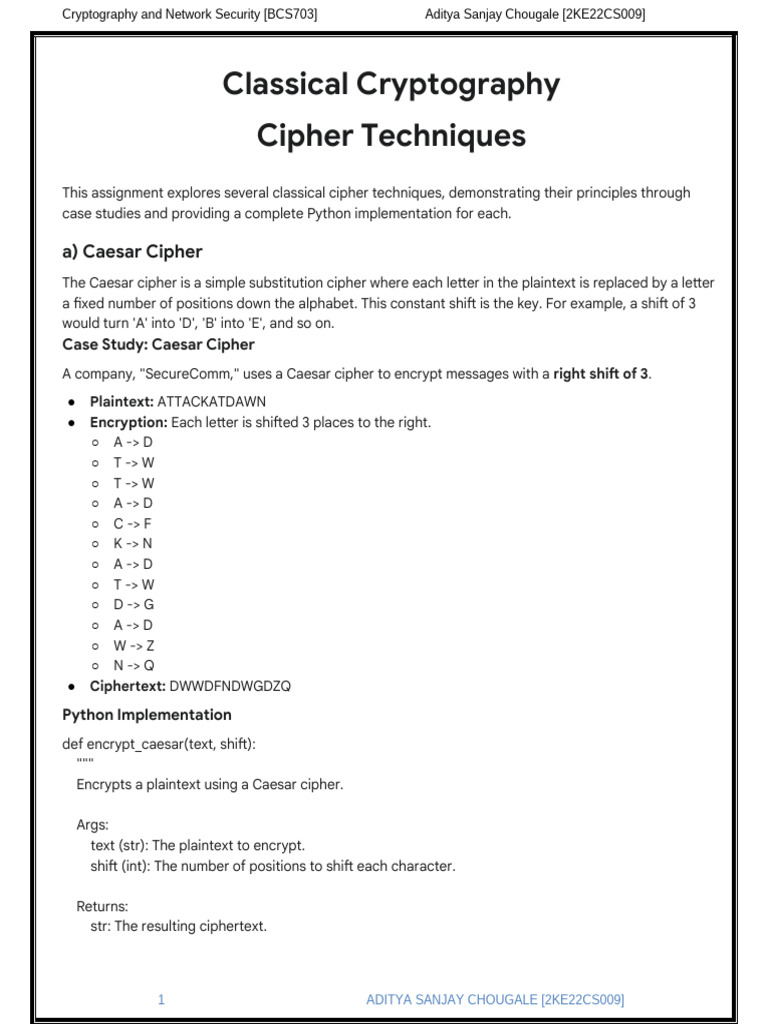 Cipher_Techniques_Assignment1 | PDF | Cryptography | Secure Communication