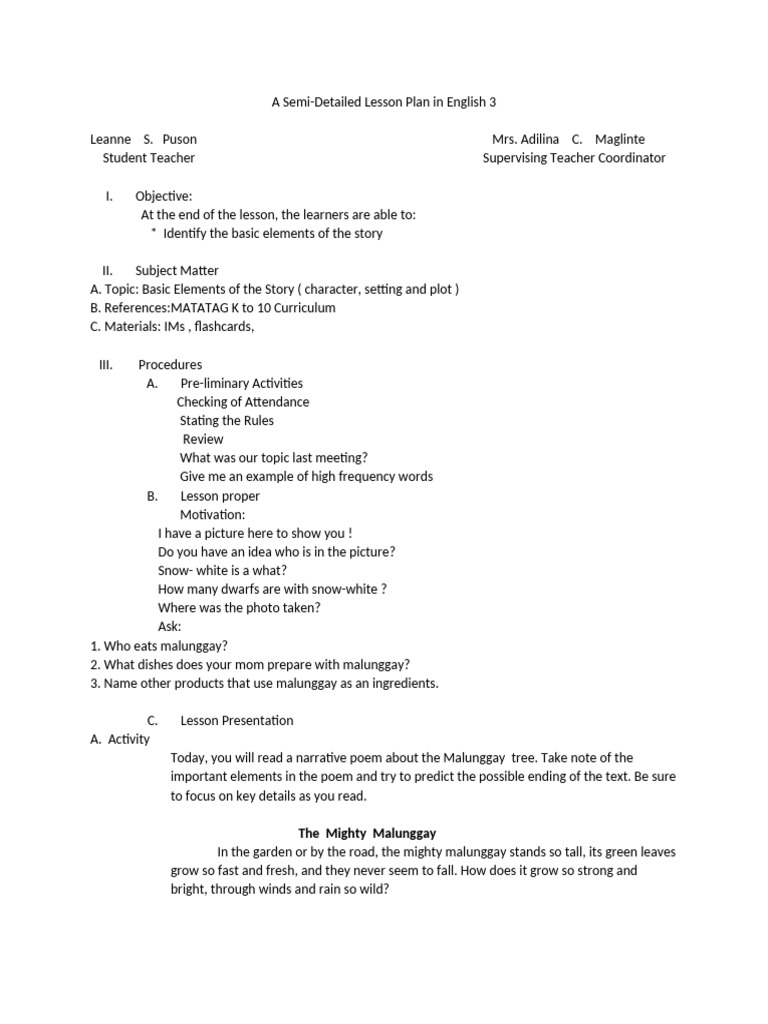 Lessonplan in English 2. (Leanne Puson) | PDF