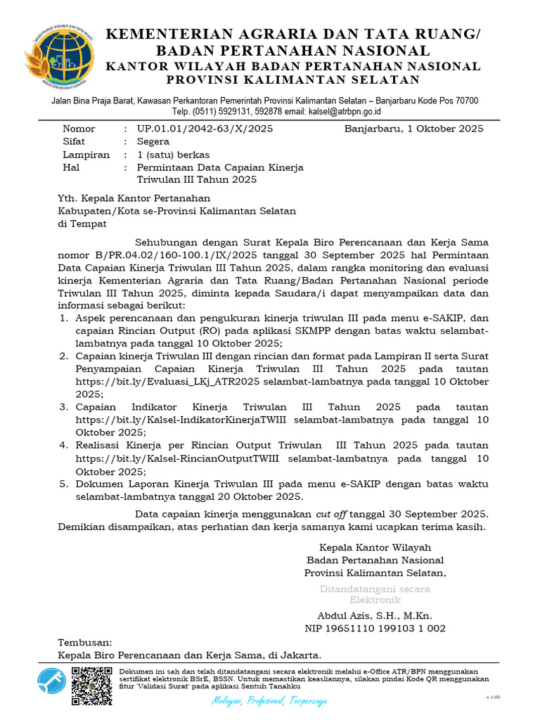 Permintaan Data Kinerja Triwulan III 2025 | PDF