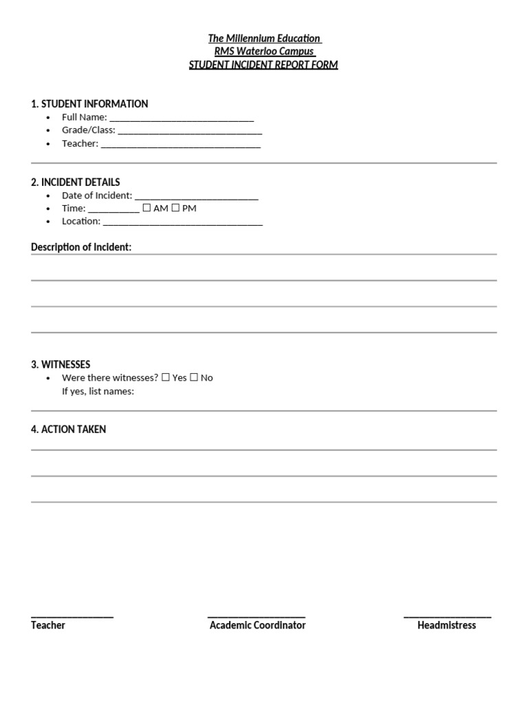 Student Incident Report Form | PDF