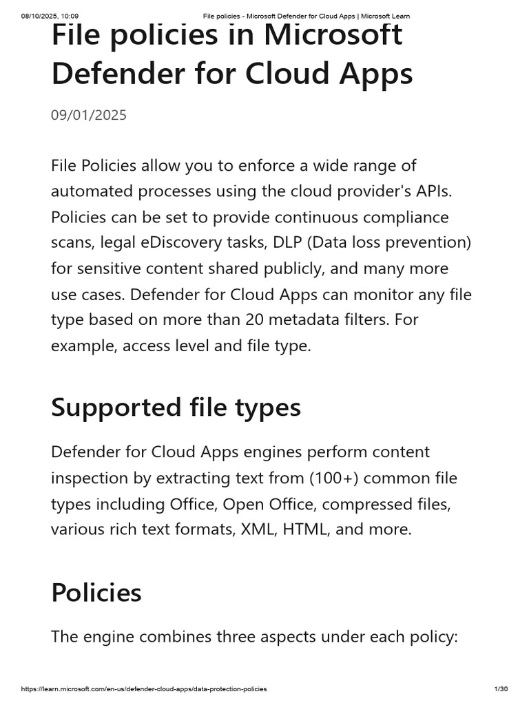 Microsoft Defender File Policies Guide | PDF | Computer File | Cloud ...