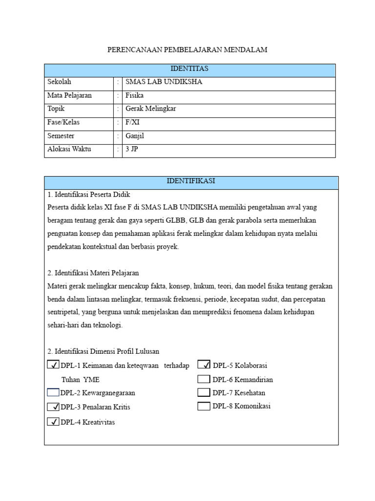 Modul Ajar Materi Gerak Melingkar | PDF