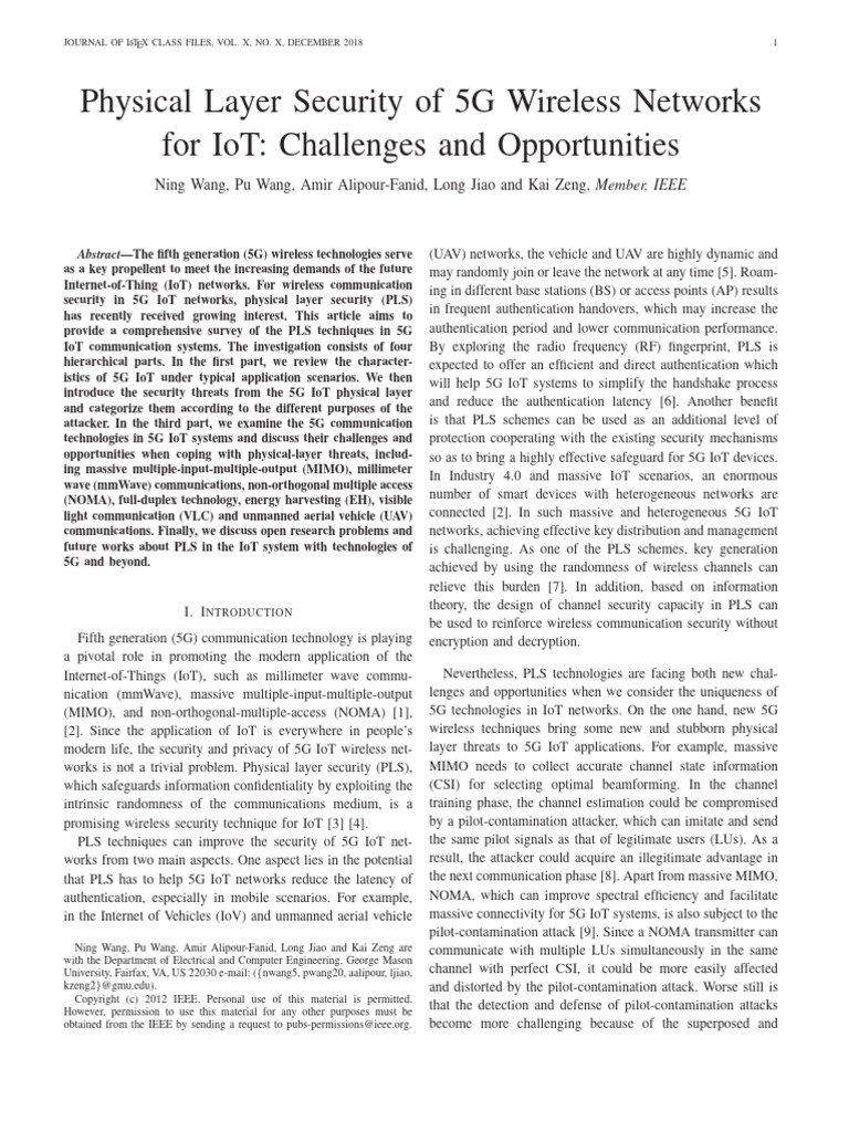 Physical Layer Security of 5G Wireless Networks For IoT Challenges and ...