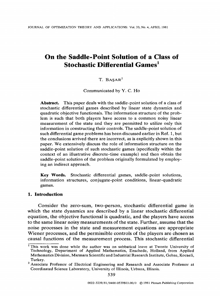 Basar 10.1007 BF00935757. | PDF | Stochastic Differential Equation ...