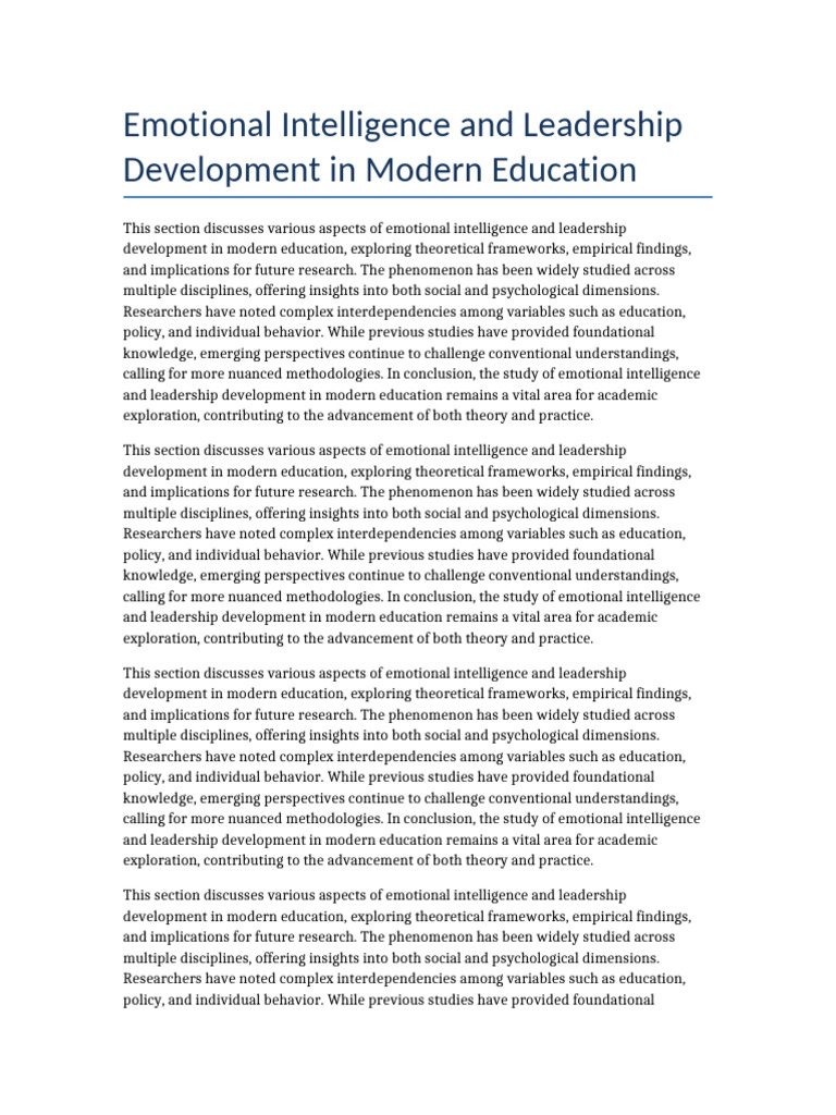 Emotional Intelligence and Leadership Development in Modern Education ...