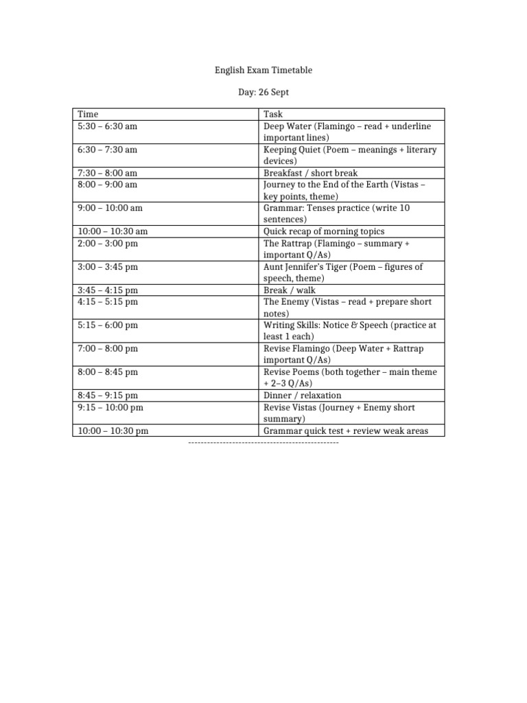 English Timetable Floral | PDF | Grammar | Linguistics