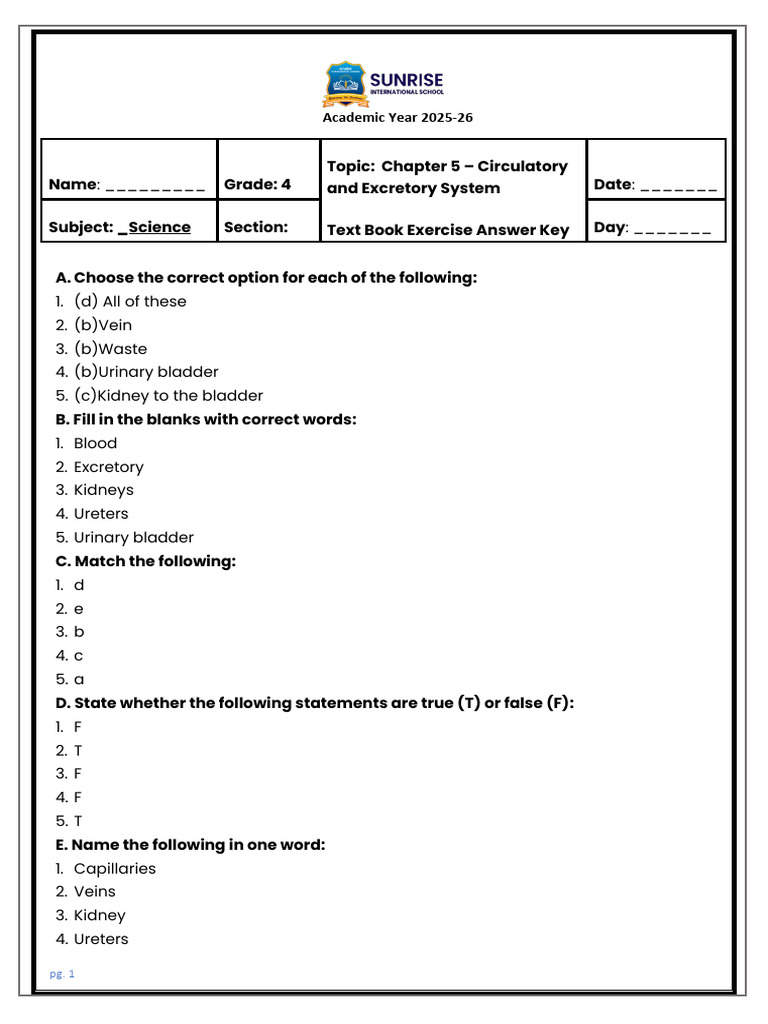 Circulatory and Excretory System - TB Exercise | PDF | Human Body ...