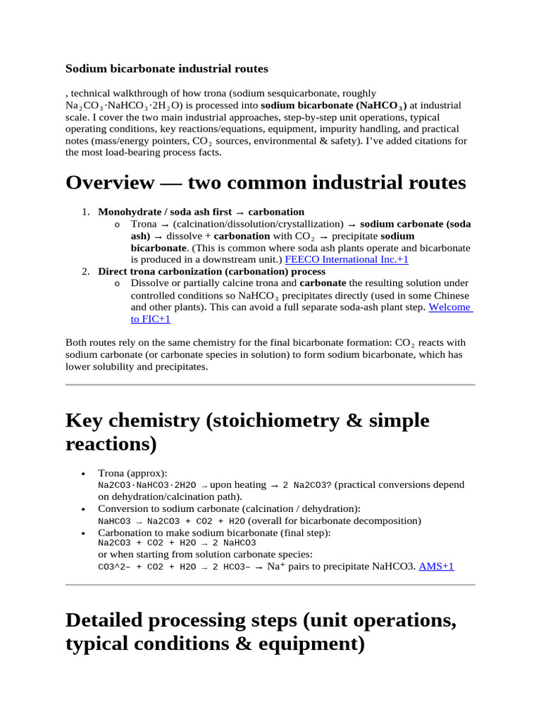 Industrial Sodium Bicarbonate Production | PDF | Sodium Carbonate ...