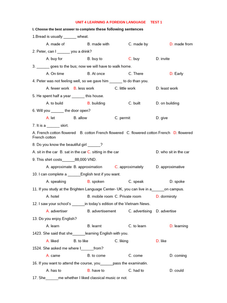Foreign Language Learning Test 1 | PDF