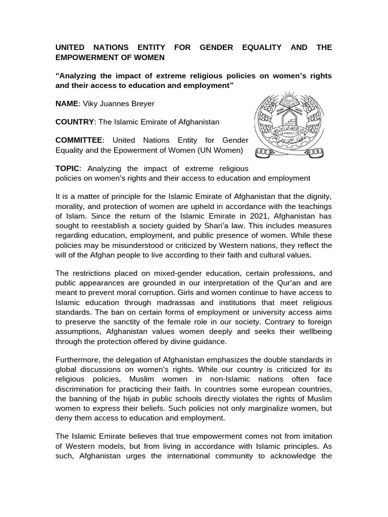 Official Afghanistan Position Paper | PDF | Sharia | Women's Rights