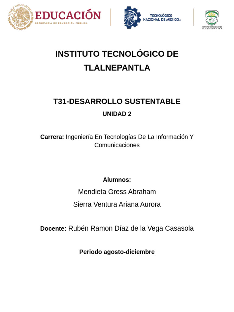 Instituto Tecnológico de Tlalnepantla: T31-Desarrollo Sustentable | PDF | Agua | Vapor de agua