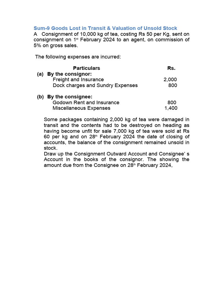 Valuation of Lost Goods and Unsold Stock | PDF | Financial Economics ...