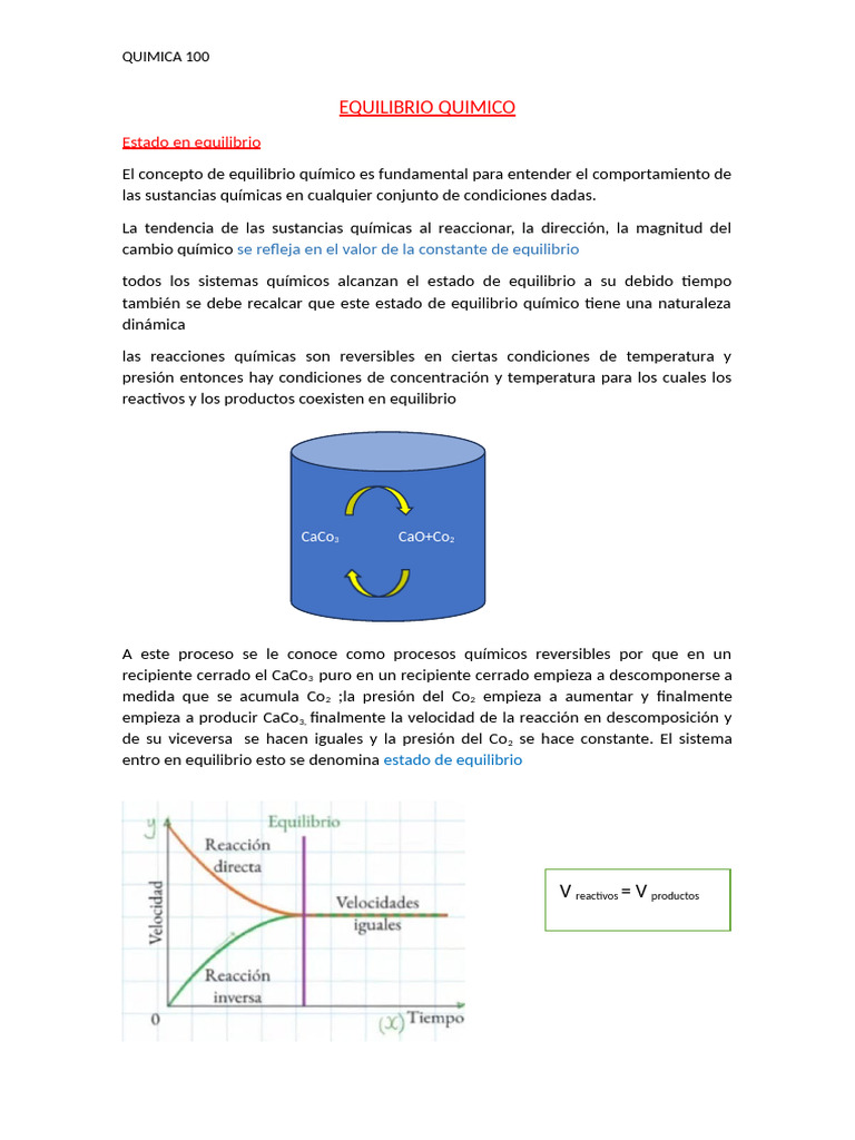 Equilibrio Químico: Conceptos y Características | PDF | Equilibrio ...
