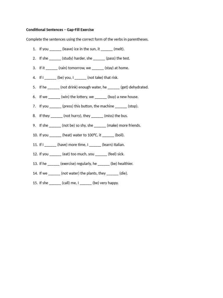 Conditional Sentences - Gap-Fill Exercise | PDF