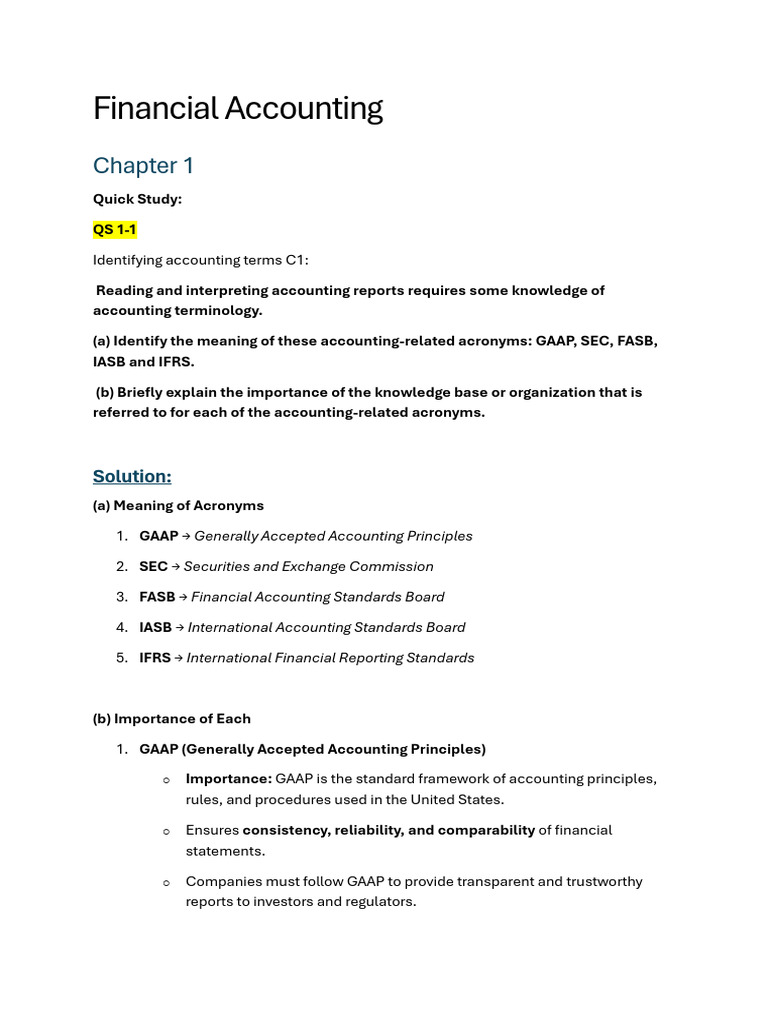 Exercise & Quick Study (Financial Accounting) | PDF | Generally ...