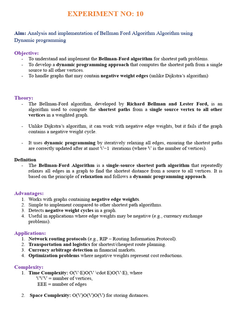 Bellman-Ford Algorithm in Dynamic Programming | PDF