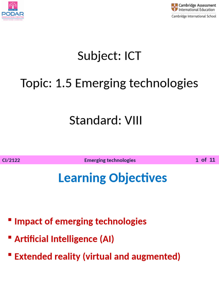 CAIE VIII ICT Ch1 Unit 1.5 Emerging Technologies | PDF