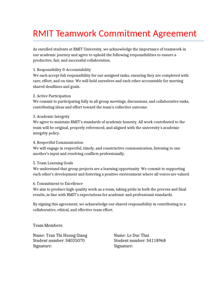 RMIT Teamwork Commitment Agreement | PDF