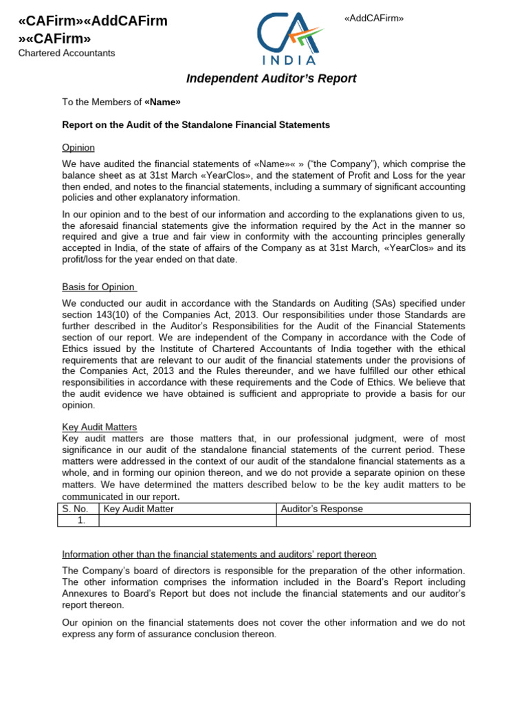 Independent Auditor's Report Summary | PDF | Going Concern | Audit